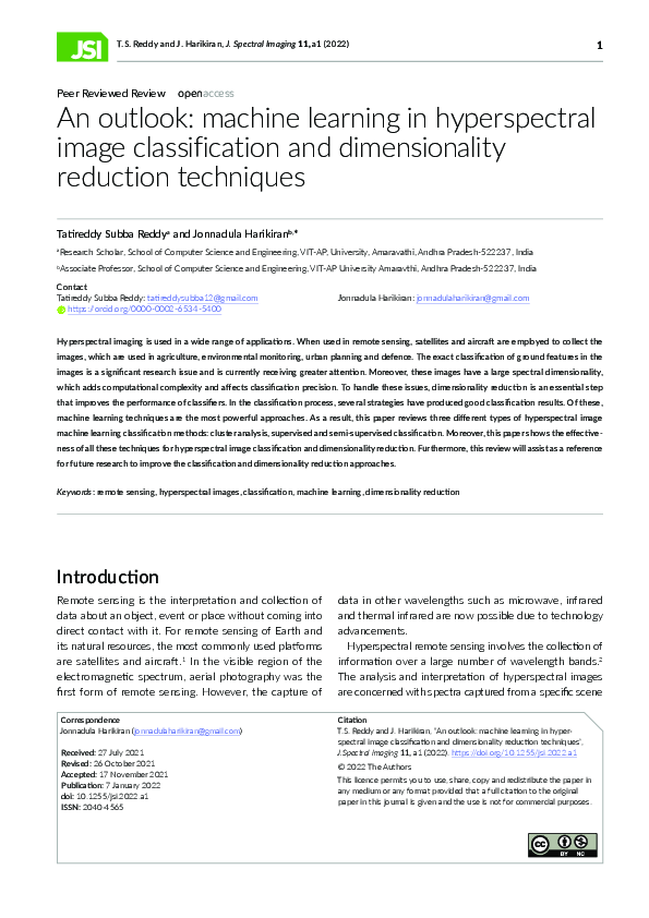 (PDF) An outlook: machine learning in hyperspectral image classification and dimensionality ...