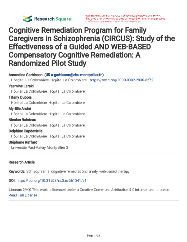 (PDF) Cognitive Remediation Program for Family Caregivers in ...
