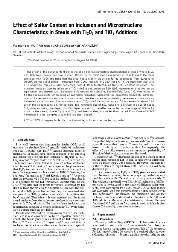 (PDF) Effect of Sulfur Content on Inclusion and Microstructure ...