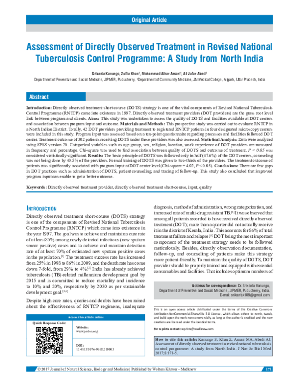(PDF) Assessment of directly observed treatment in revised national ...