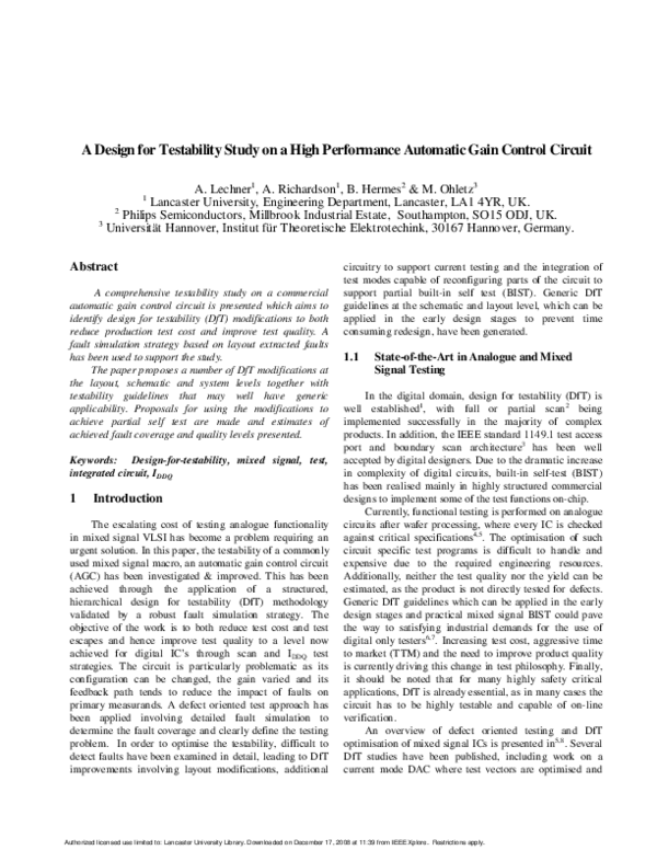 (PDF) A design for testability study on a high performance automatic ...