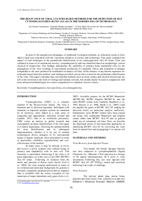 (PDF) The relevance of viral culture based methods for the detection of ...