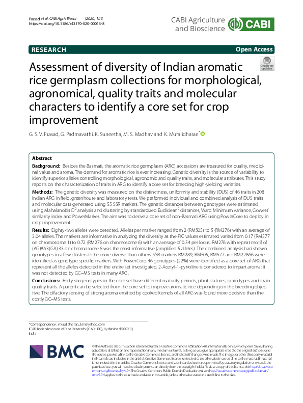 (PDF) Assessment of diversity of Indian aromatic rice germplasm ...
