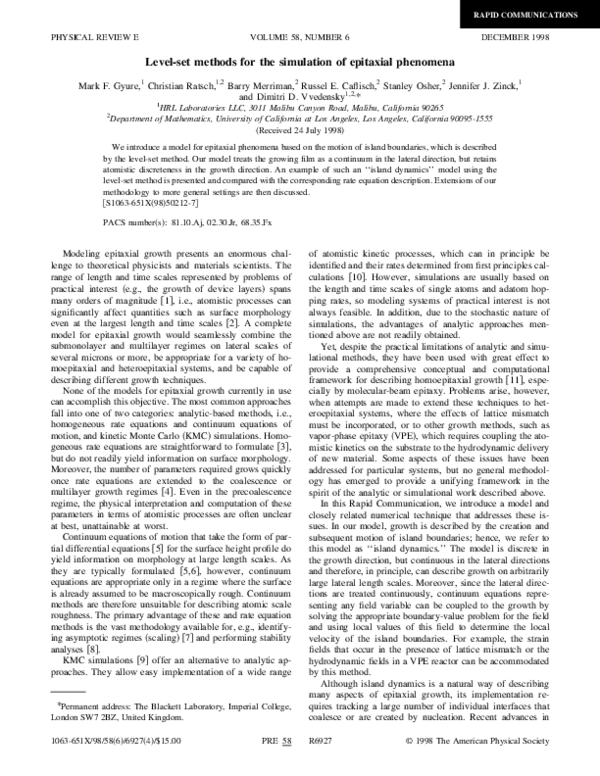 (PDF) Level-set methods for the simulation of epitaxial phenomena