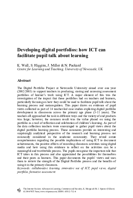 (PDF) Developing Digital Portfolios: How ICT CanFacilitate Pupil Talk ...