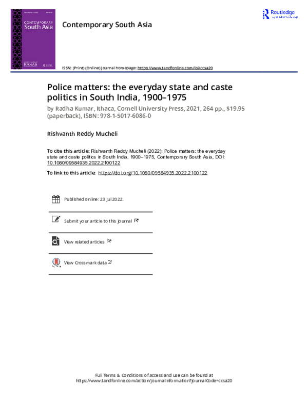 (PDF) Police matters the everyday state and caste politics in South ...