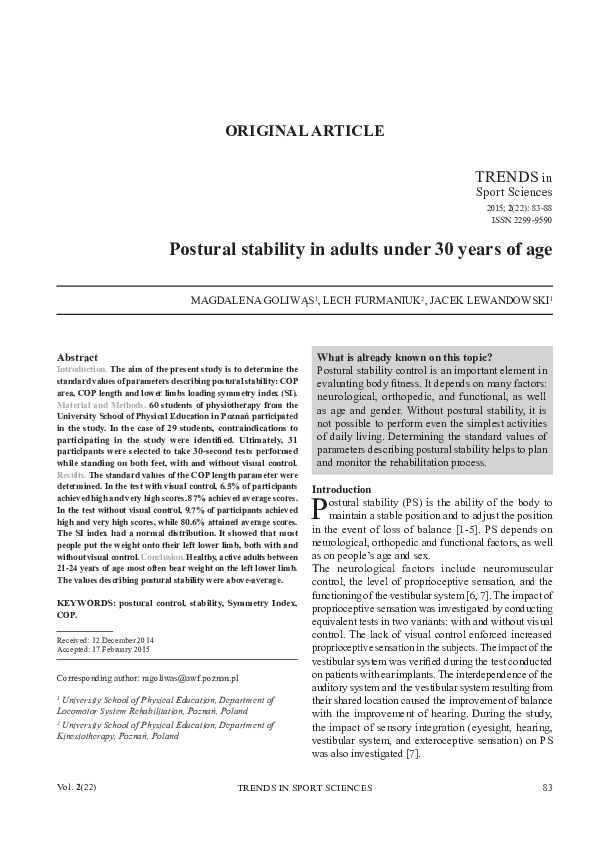 (PDF) Postural stability in adults under 30 years of age
