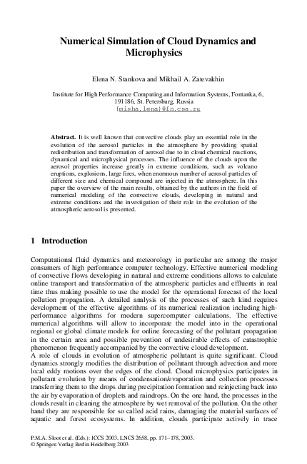 (PDF) Numerical Simulation of Cloud Dynamics and Microphysics