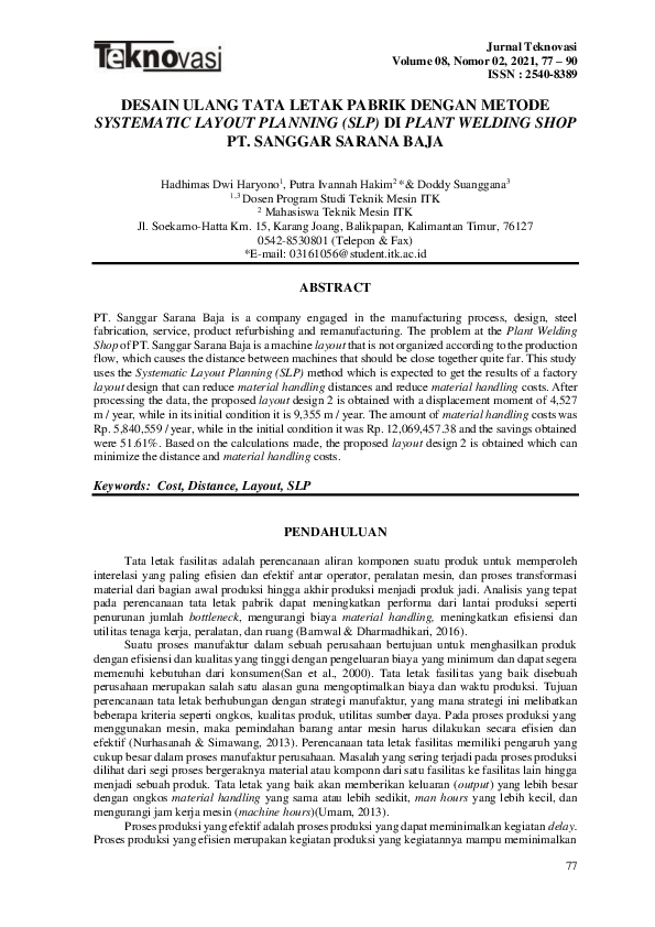 (PDF) Desain UlangTata Letak Pabrik Dengan Metode Systematic Layout Planning (SLP) Di Plant ...
