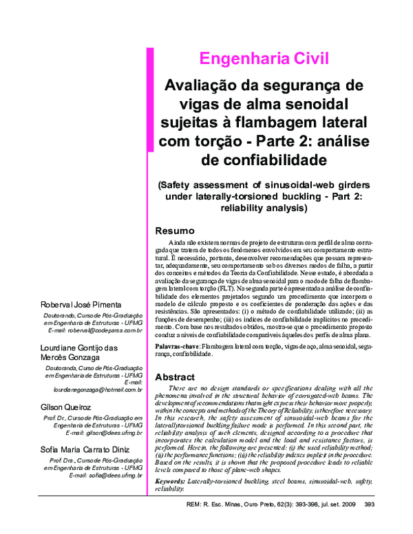 (PDF) Avaliação da segurança de vigas de alma senoidal sujeitas à ...