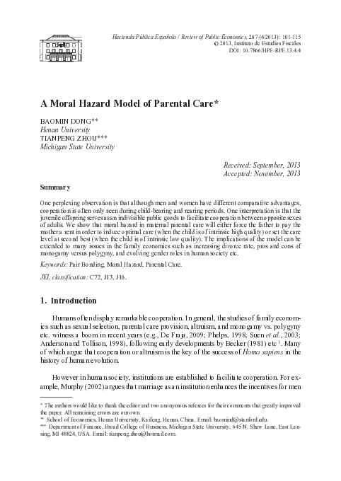 (PDF) A Moral Hazard Model of Parental Care
