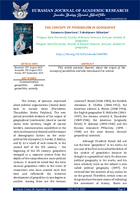 (PDF) The Concept of Possibilism in Geography