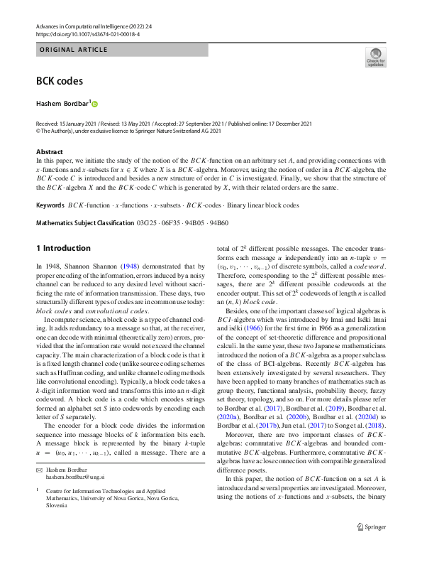 (PDF) BCK codes