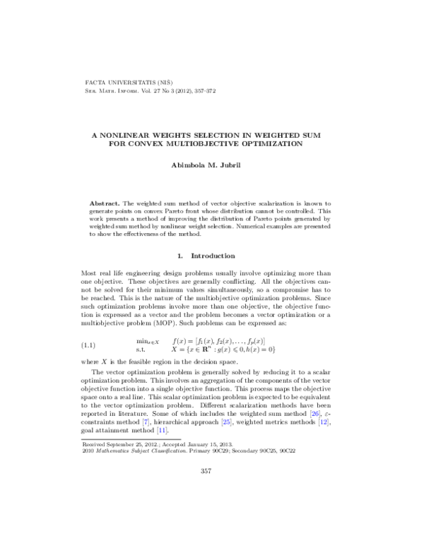 (PDF) A nonlinear weights selection in weighted sum for convex ...