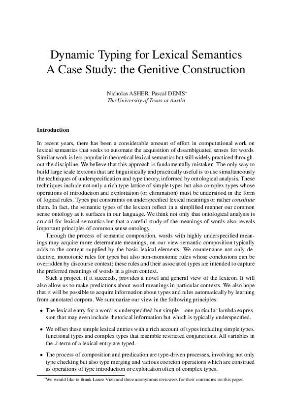 (PDF) Dynamic typing for lexical semantics. A case study: the genitive ...