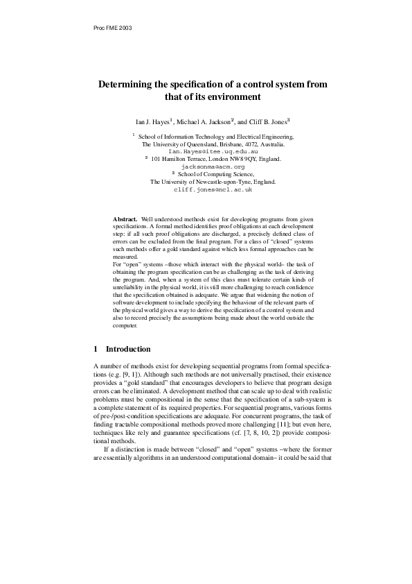 (PDF) Determining the Specification of a Control System from That of Its Environment