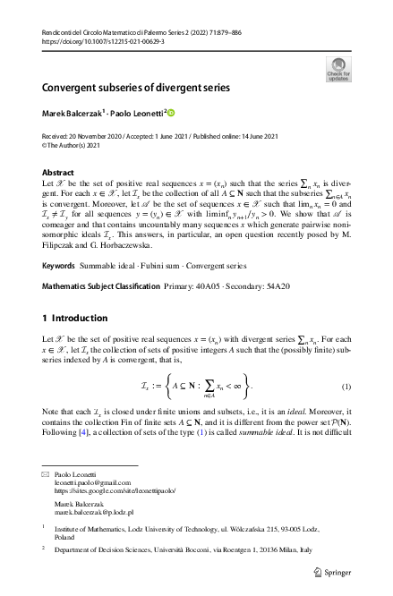 (PDF) Convergent subseries of divergent series