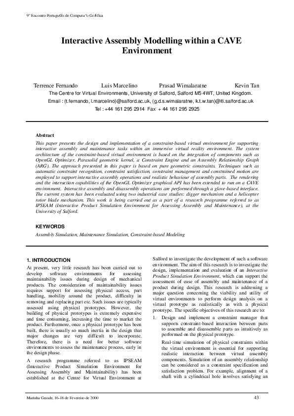 (PDF) Interactive Assembly Modelling Within a CAVE Environment