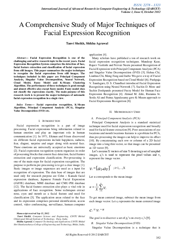 (PDF) A Comprehensive Study of Major Techniques of Facial Expression Recognition