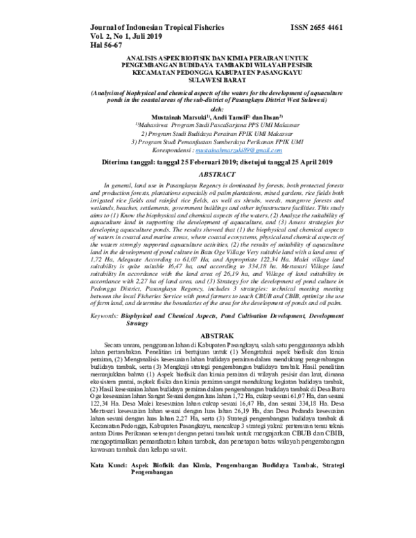 (PDF) Analisis Aspek Biofisik Dan Kimia Perairan Untuk Pengembangan ...