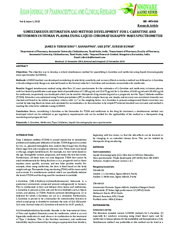 (PDF) Simultaneous Estimation and Method Development for L-Carnitine and Metformin in Human ...