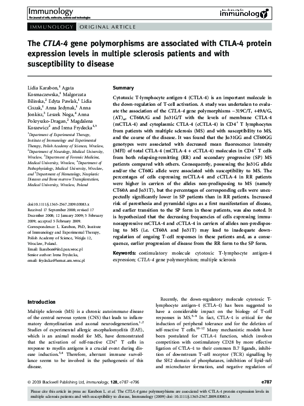 (PDF) TheCTLA-4gene polymorphisms are associated with CTLA-4 protein expression levels in ...