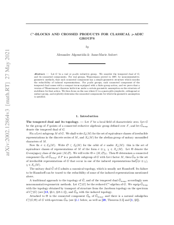 (PDF) $C^\ast$-blocks and crossed products for classical $p$-adic groups
