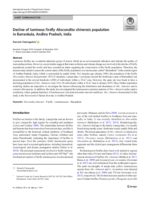 (PDF) Decline of luminous firefly Abscondita chinensis population in ...