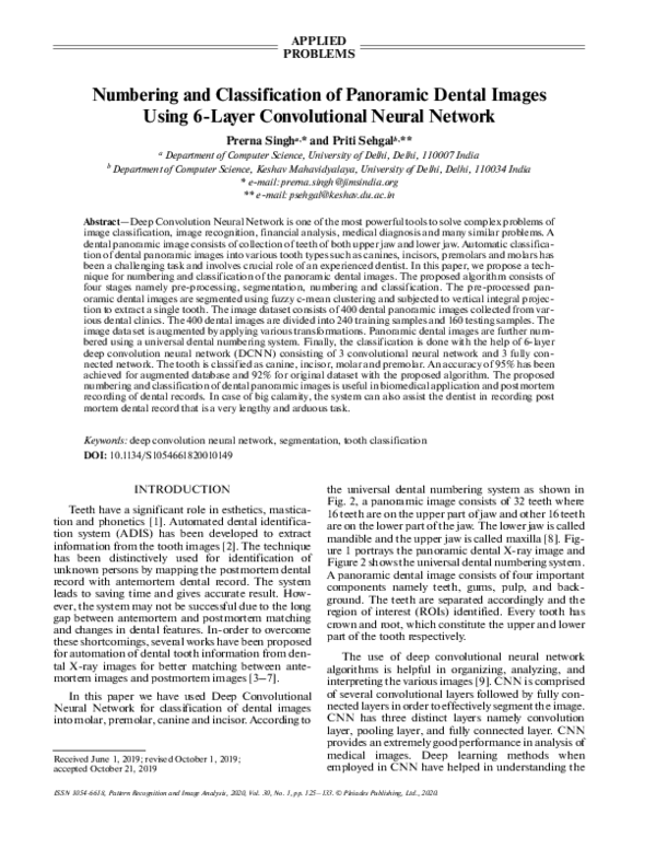 (PDF) Numbering and Classification of Panoramic Dental Images Using 6-Layer Convolutional Neural ...