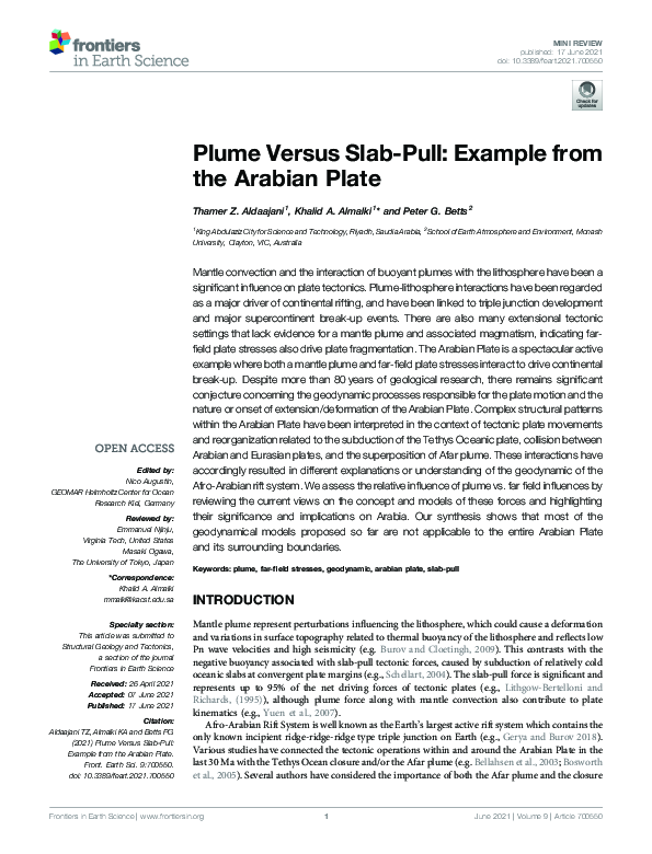 (PDF) Plume Versus Slab-Pull: Example from the Arabian Plate