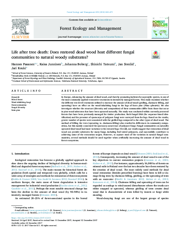 (PDF) Life after tree death: Does restored dead wood host different ...