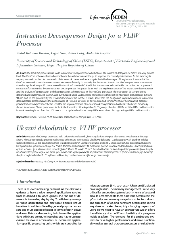 (PDF) Instruction Decompressor Design for a VLIW Processor