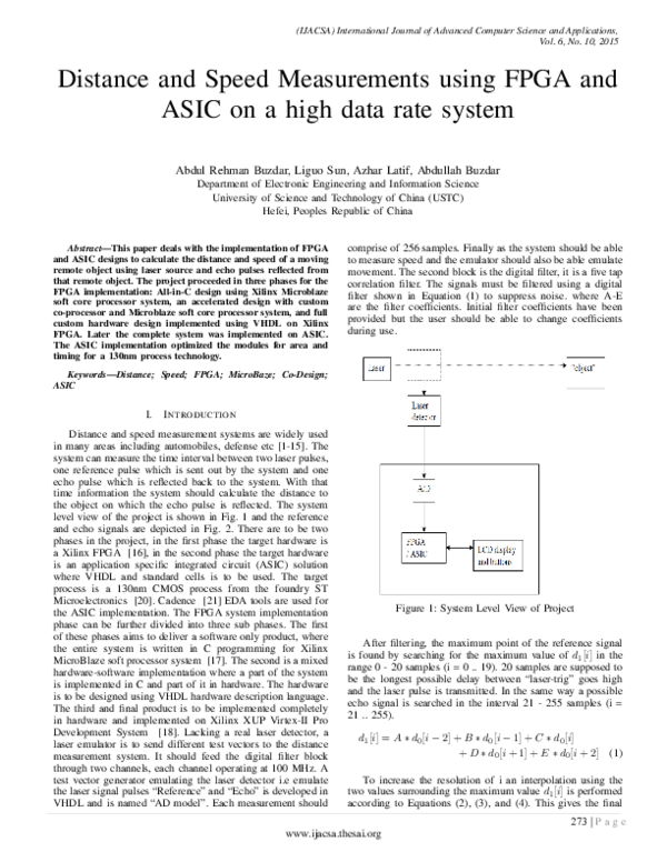 Pdf Distance And Speed Measurements Using Fpga And Asic On A High Data Rate System