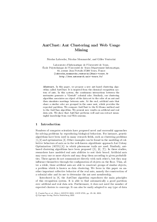 (PDF) AntClust: Ant Clustering and Web Usage Mining