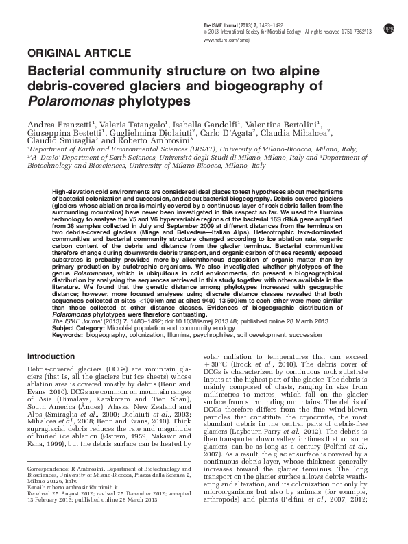 (PDF) Bacterial community structure on two alpine debris-covered ...