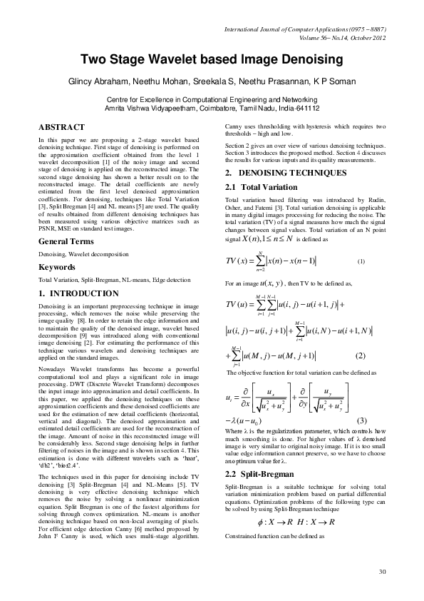 (PDF) Two Stage Wavelet based Image Denoising