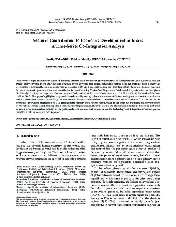(PDF) Sectoral Contribution to Economic Development in India: A Time ...