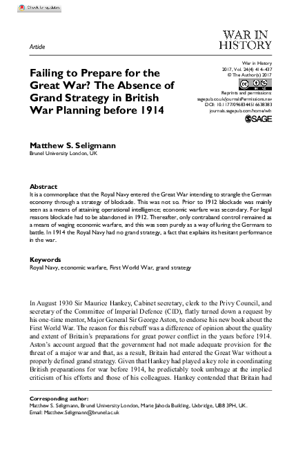 (PDF) Failing to Prepare for the Great War? The Absence of Grand ...