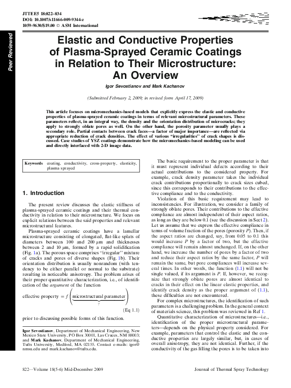 (PDF) Elastic and Conductive Properties of Plasma-Sprayed Ceramic ...