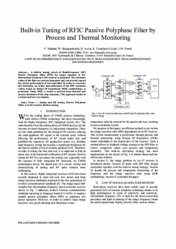 Pdf Built In Tuning Of Rfic Passive Polyphase Filter By Process And Thermal Monitoring