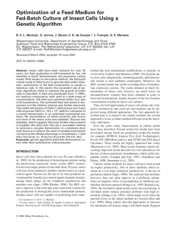 (PDF) Optimization of a feed medium for fed-batch culture of insect cells using a genetic algorithm