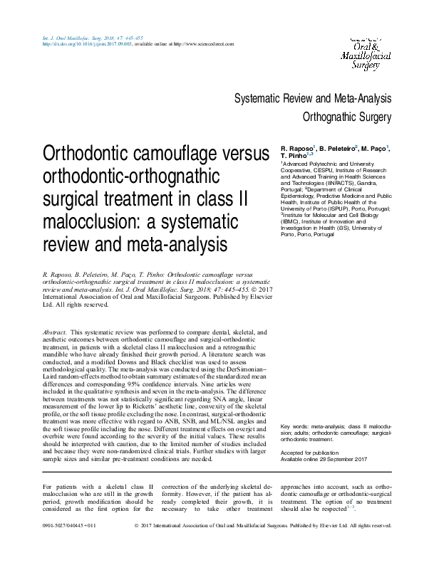(PDF) Orthodontic camouflage versus orthodontic-orthognathic surgical ...