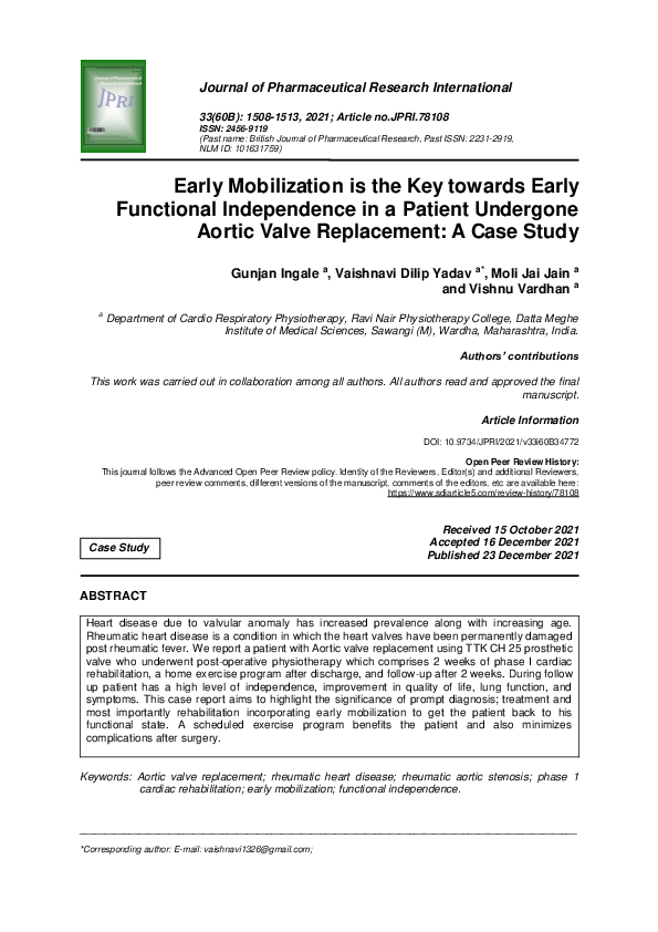 (PDF) Early Mobilization is the Key towards Early Functional ...