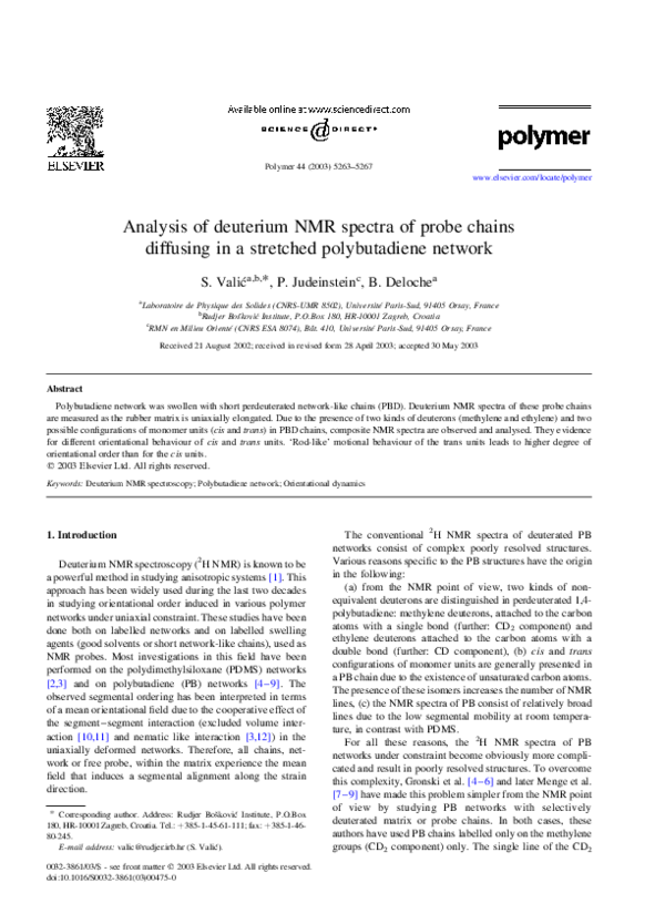 (PDF) Deuterium NMR Analysis of Diffusion in Stretched Polybutadiene