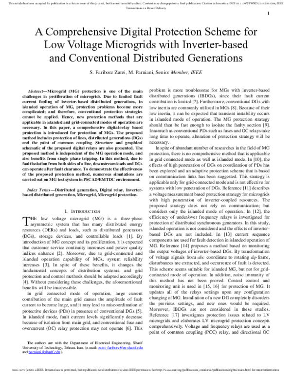 (PDF) A Comprehensive Digital Protection Scheme for Low-Voltage Microgrids with Inverter-Based ...