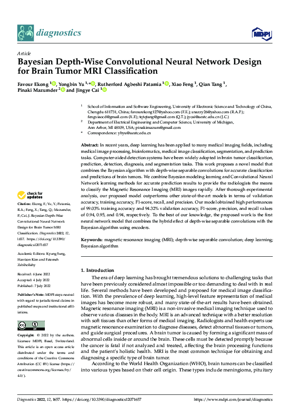 (PDF) Bayesian Depth-Wise Convolutional Neural Network Design for Brain Tumor MRI Classification