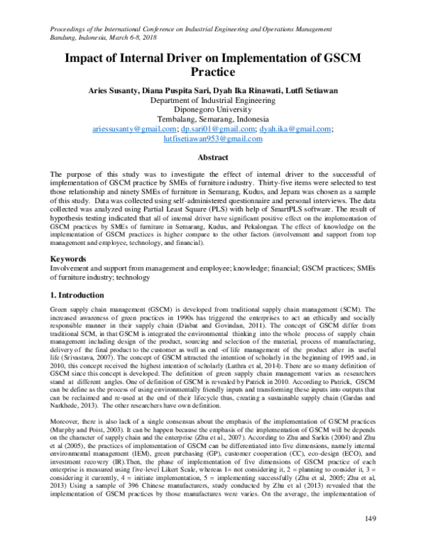 (PDF) Impact of Internal Driver on Implementation of GSCM Practice ...