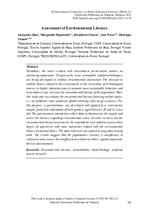 (PDF) Assessment of Environmental Literacy