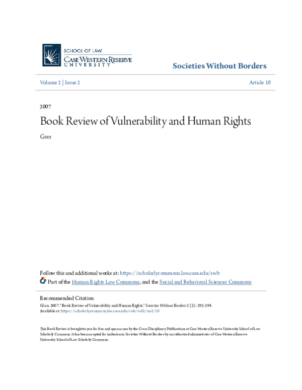 (PDF) Vulnerability and Human Rights