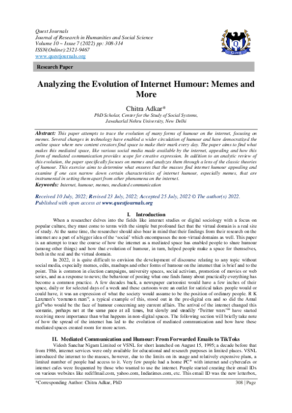 (PDF) Analyzing the Evolution of Internet Humour: Memes and More